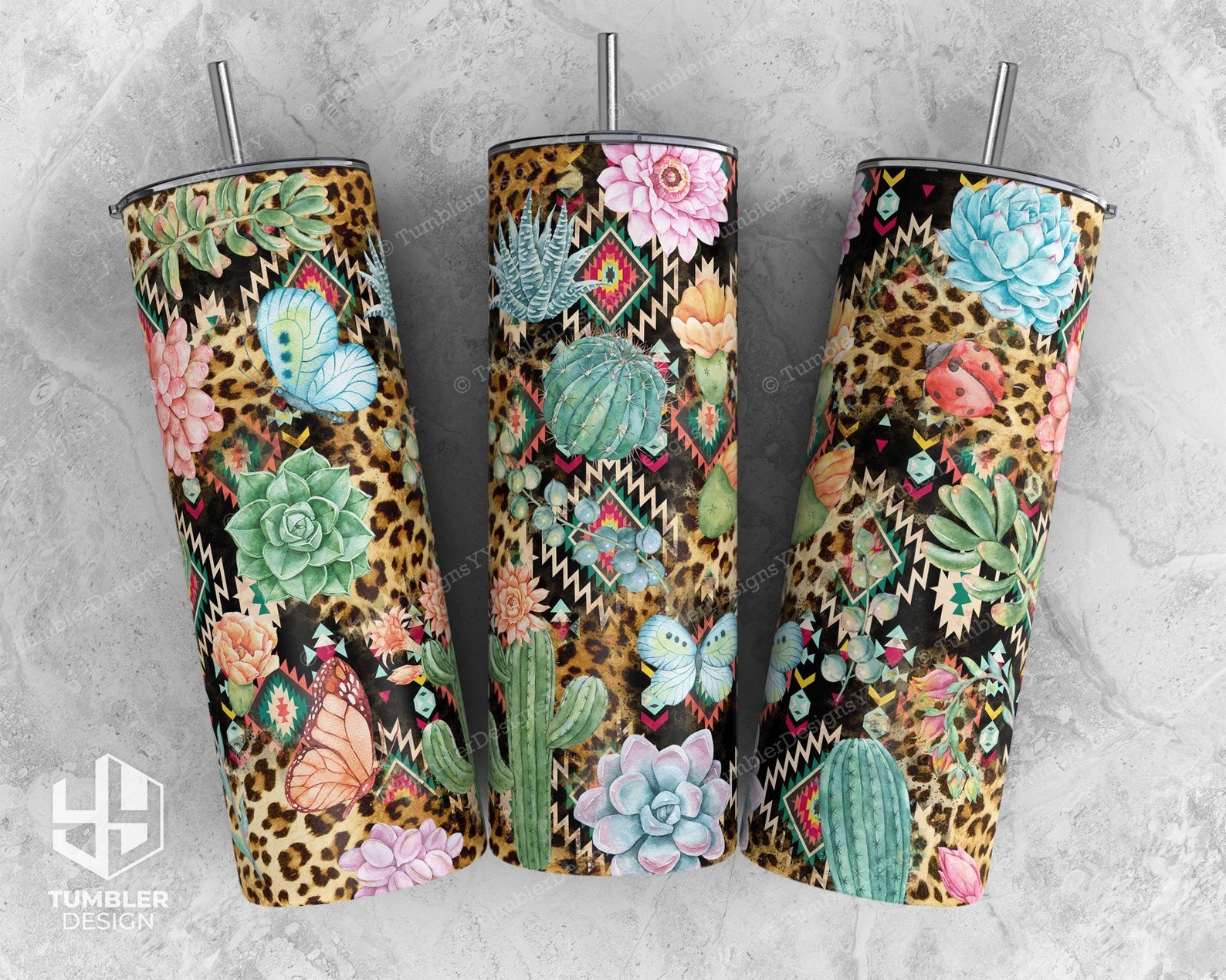 Leopard Succulent Tumbler Wrap, Leopard Aztec Cactus Sublimation ...
