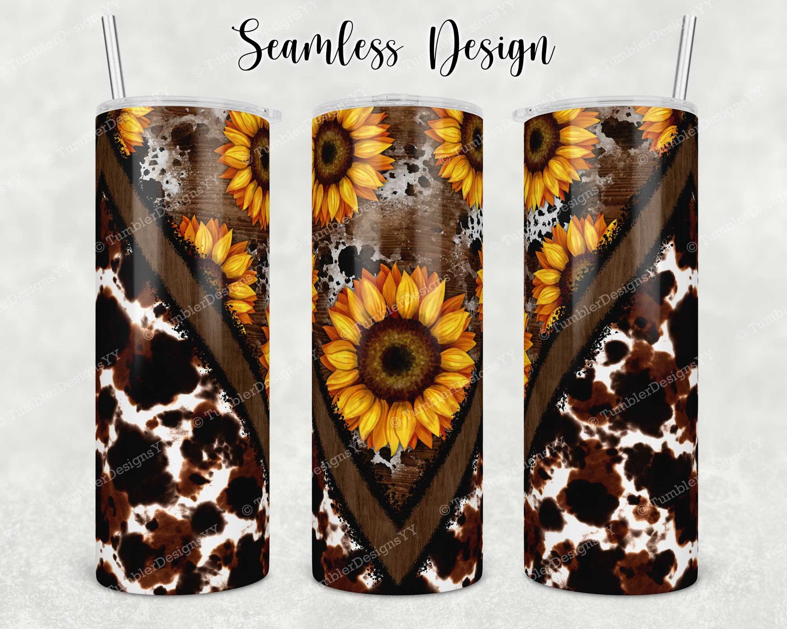 Sunflower Cowhide Tumbler Wrap Cow Print Country Sublimation - Etsy