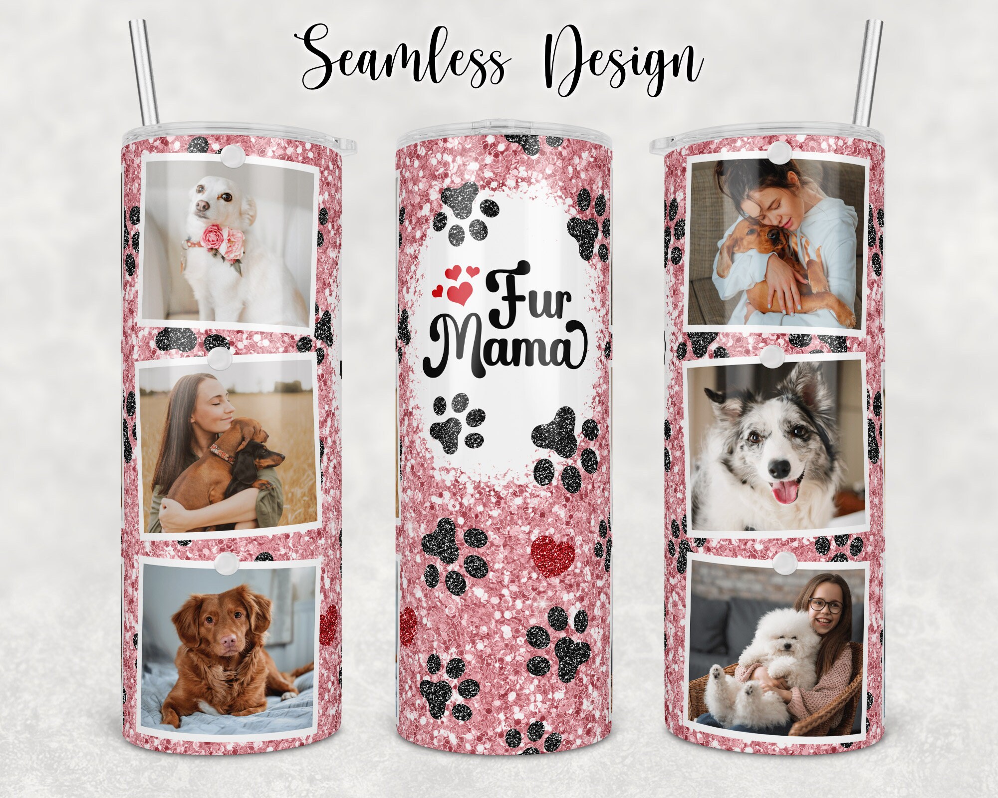 Fur Mama Photo Tumbler Wrap, Pink Dog Mom Sublimation Design, 20 Oz ...