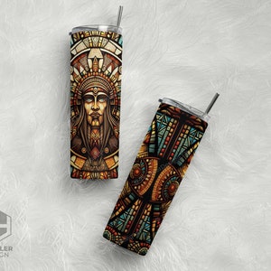 Stained Glass Aztec Tribal Tumbler Sublimation Design, 20 Oz Skinny ...