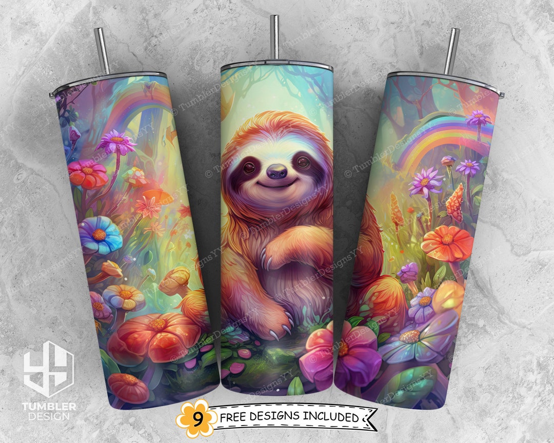 Cute Sloth Tumbler Sublimation Design, 20 Oz Skinny Tumbler PNG, Floral ...