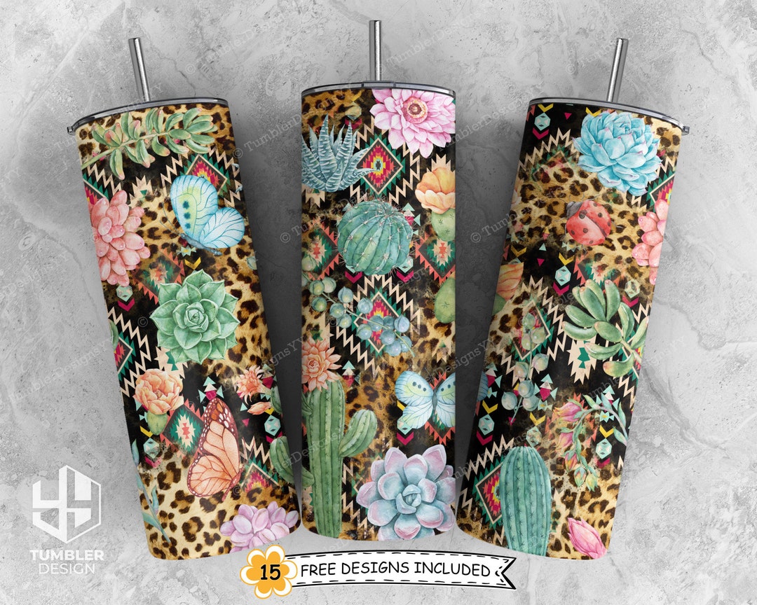 Leopard Succulent Tumbler Wrap Leopard Aztec Cactus - Etsy