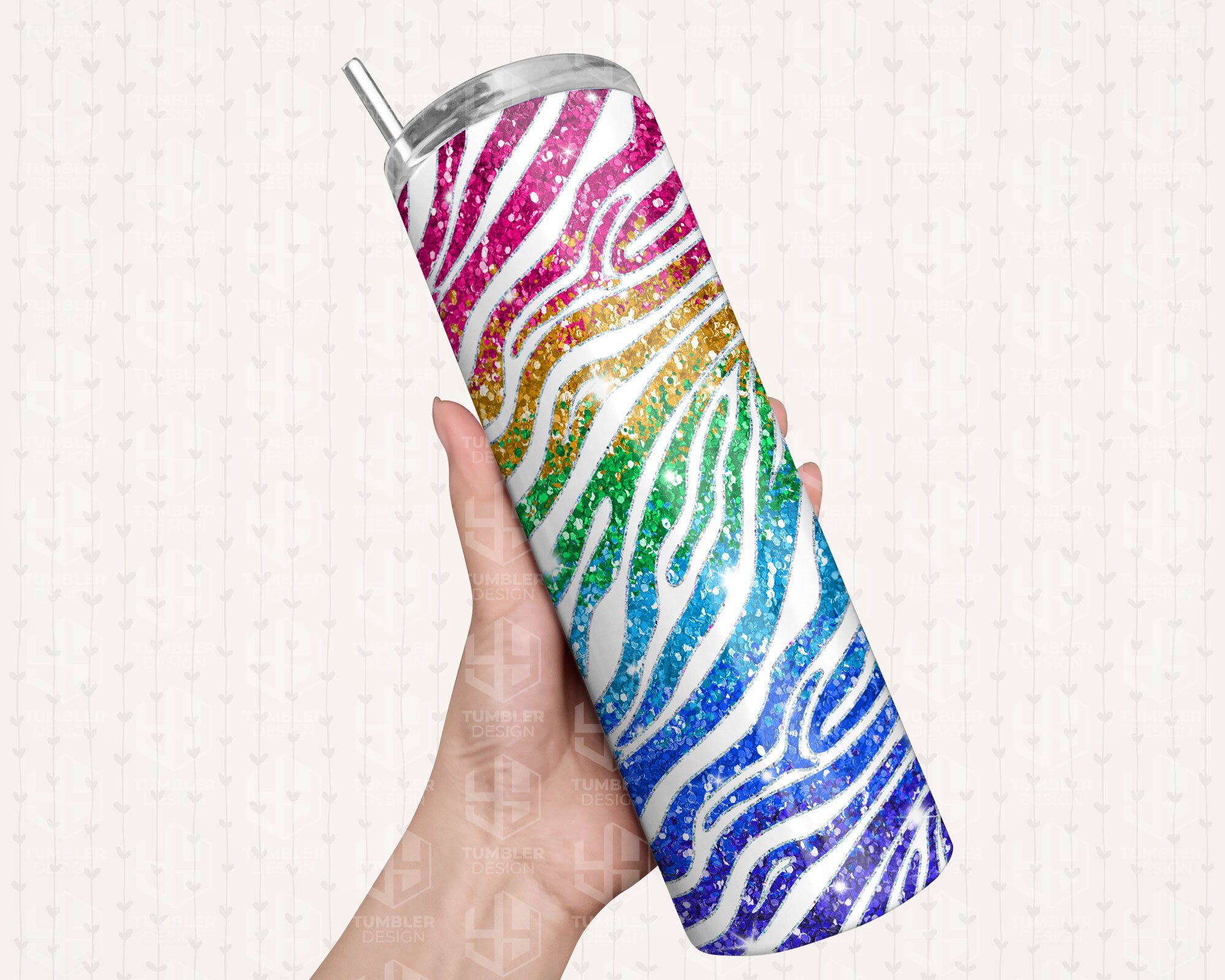 Rainbow Zebra Glitter Tumbler PNG Colorful Sparkle | Etsy