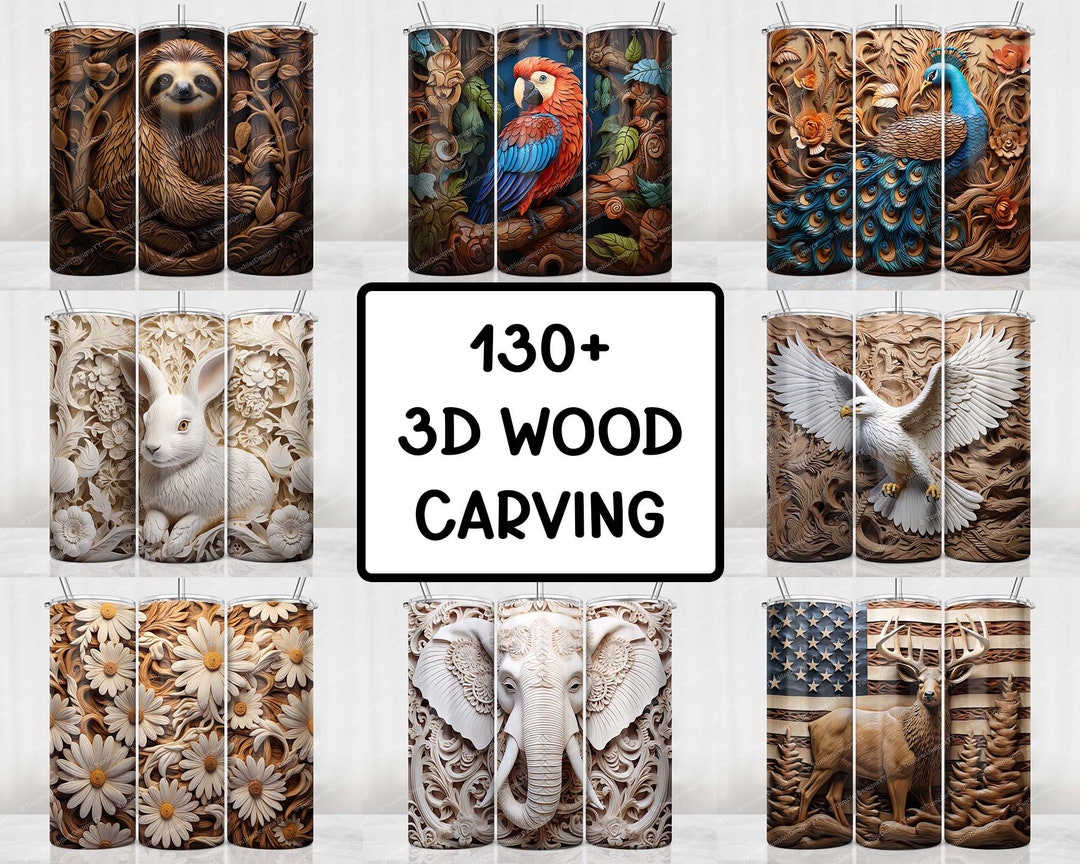 130+ Wood Carving Tumbler Bundle Wrap, 3D Wood Carved Sublimation ...