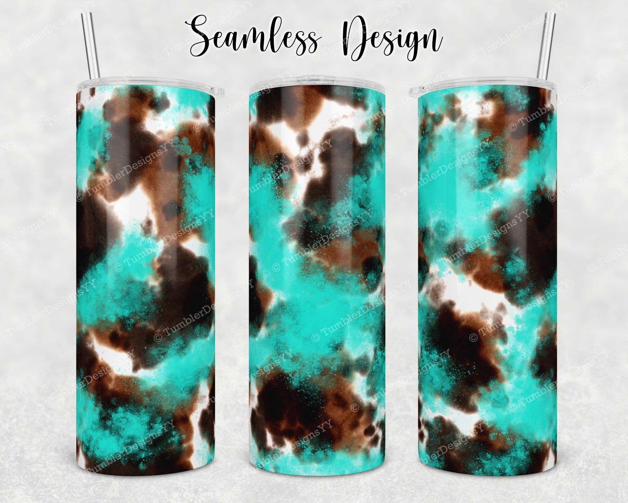 Cowhide Turquoise Tumbler Sublimation Designs PNG Watercolor - Etsy