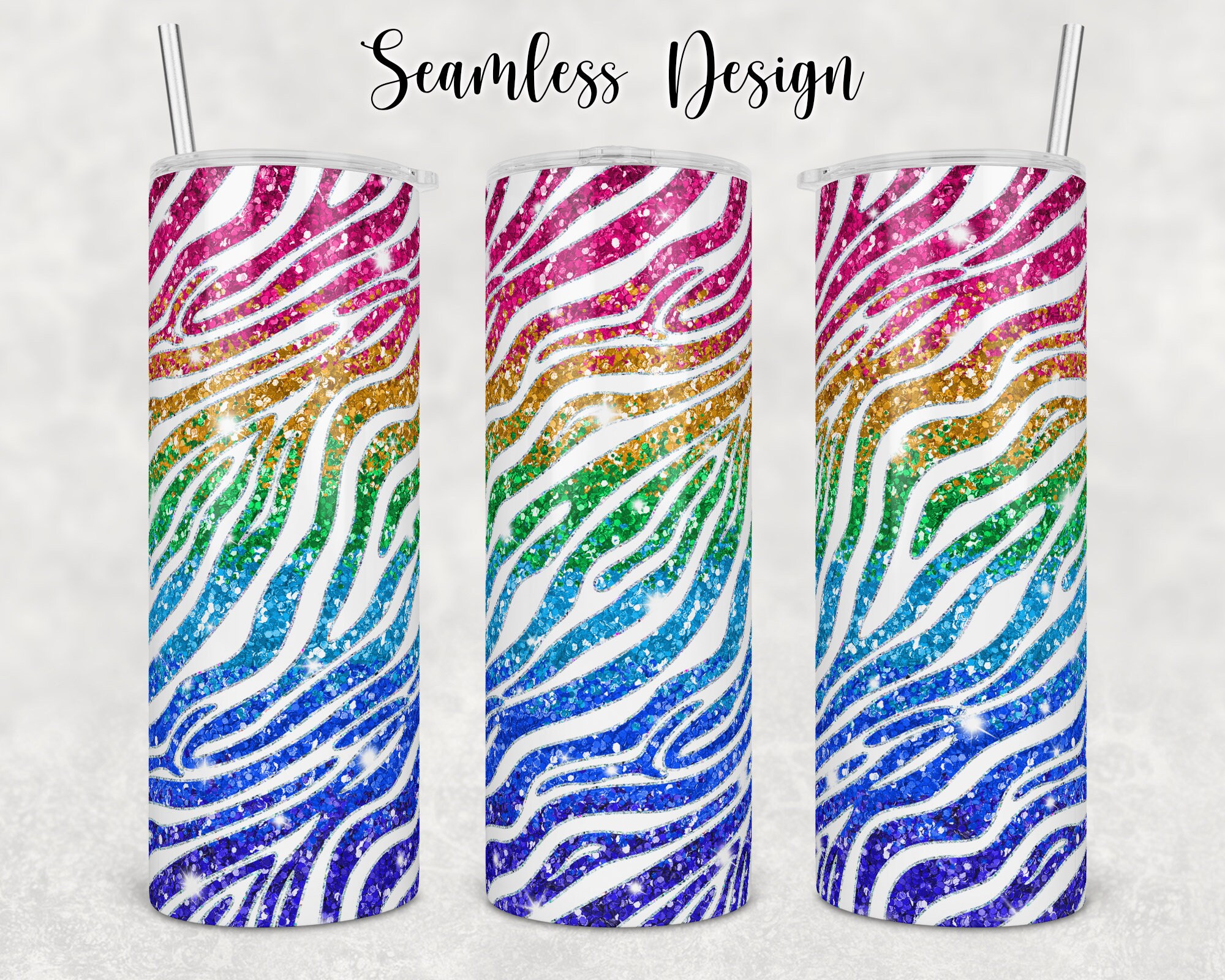 Rainbow Zebra Glitter Tumbler PNG Colorful Sparkle | Etsy