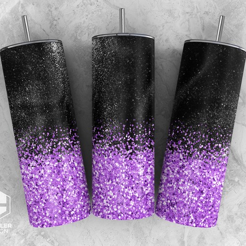 Black Purple Sparkle Tumbler Wrap Purple Glitter Border - Etsy