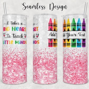 Pink Glitter Teacher Tumbler PNG, Big Heart to Teach Little Minds, 20oz ...