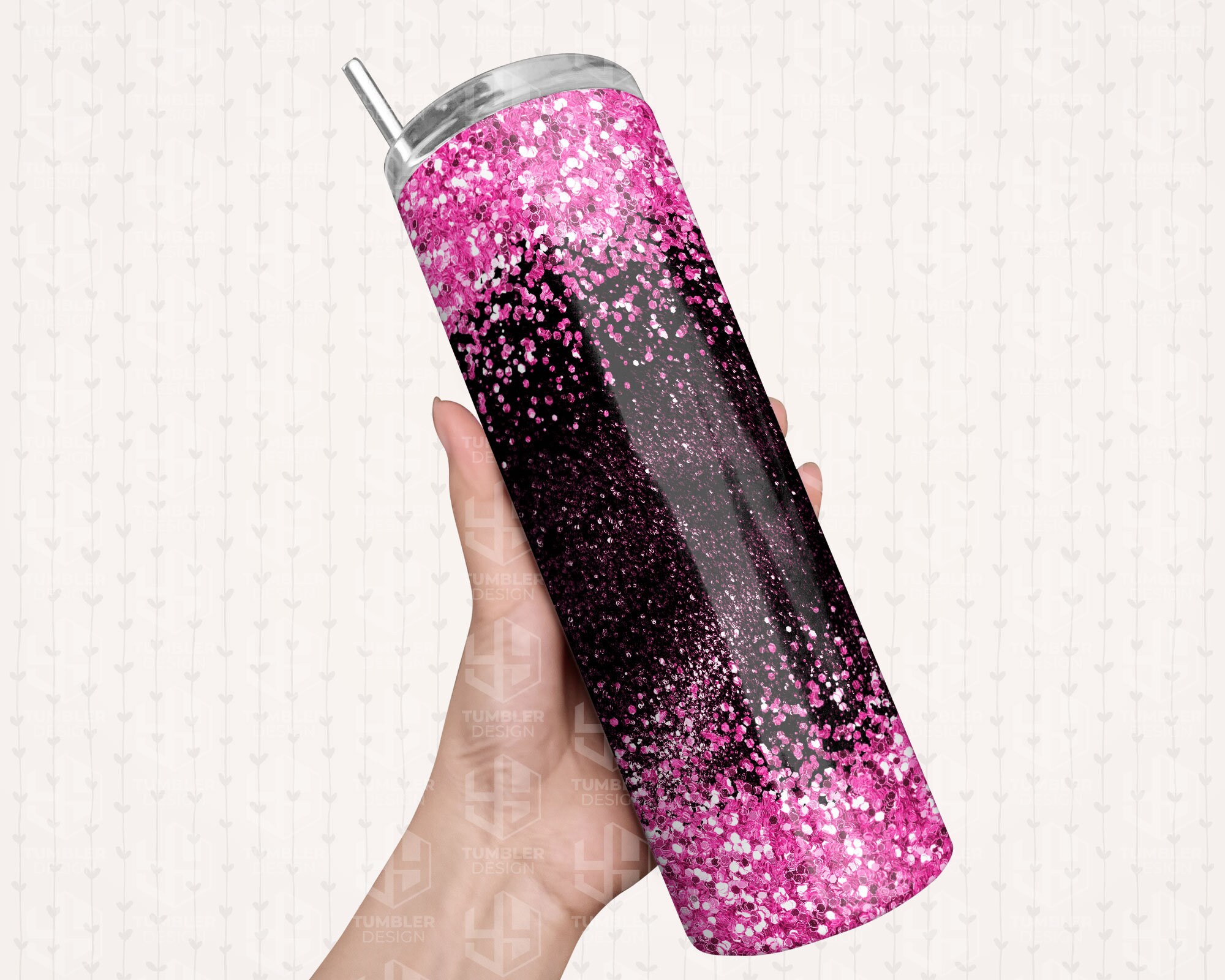 Hot Pink Glitter Tumbler PNG 20 Oz Skinny Tumbler Wrap Black - Etsy