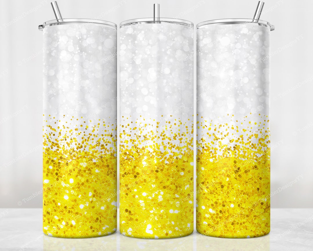 Yellow Glitter Border Tumbler Wrap, Yellow Glitter Sublimation Design ...
