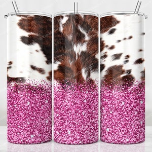 Hot Pink Cowhide Tumbler Wrap, Glitter Tumbler PNG, 20 Oz Seamless ...
