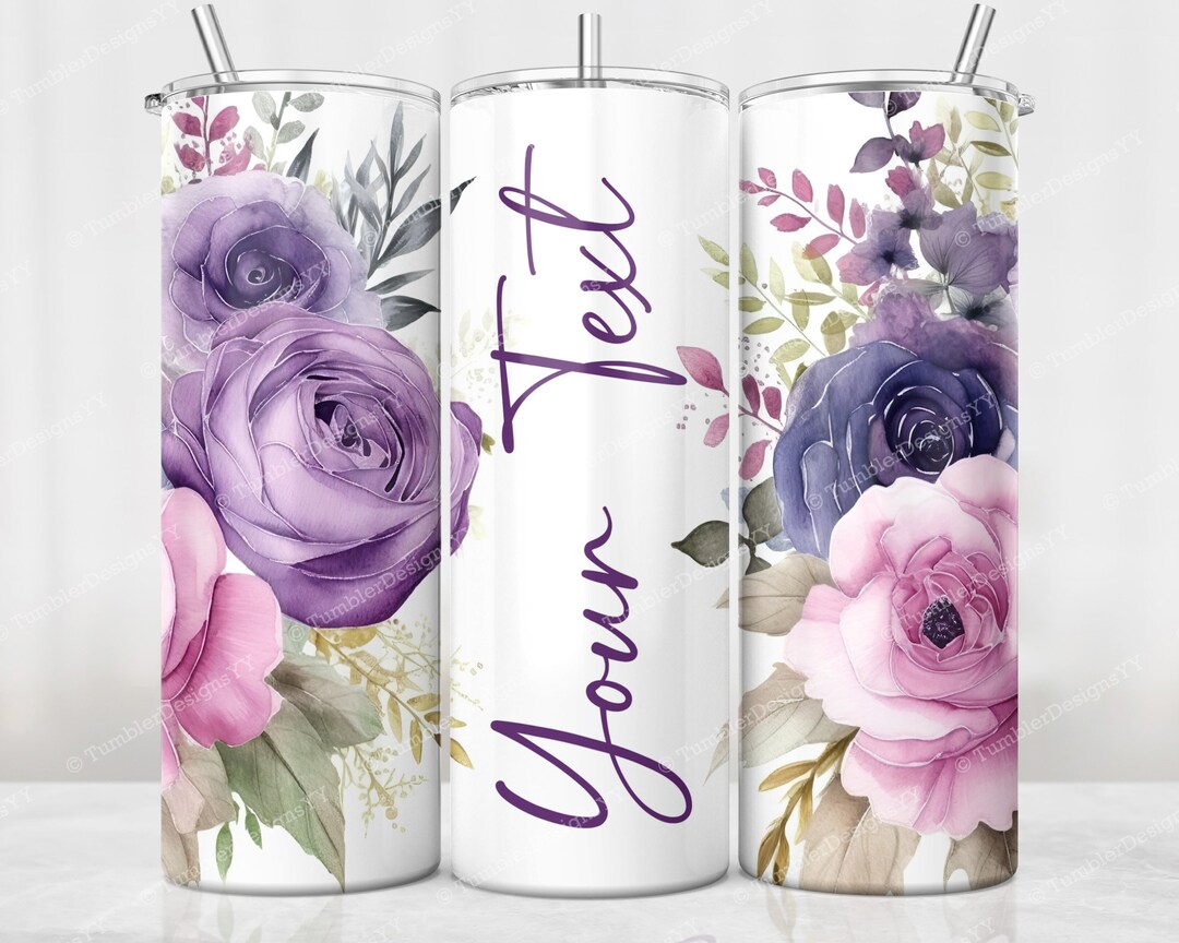 Purple Flowers Tumbler Wrap Add Your Own Text Sublimation Design, 20 Oz ...