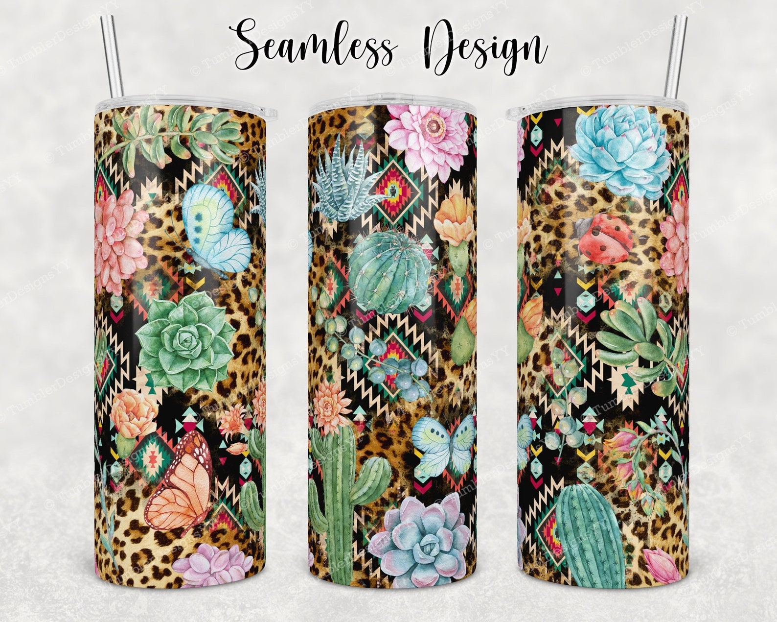 Leopard Succulent Tumbler Wrap Leopard Aztec Cactus - Etsy