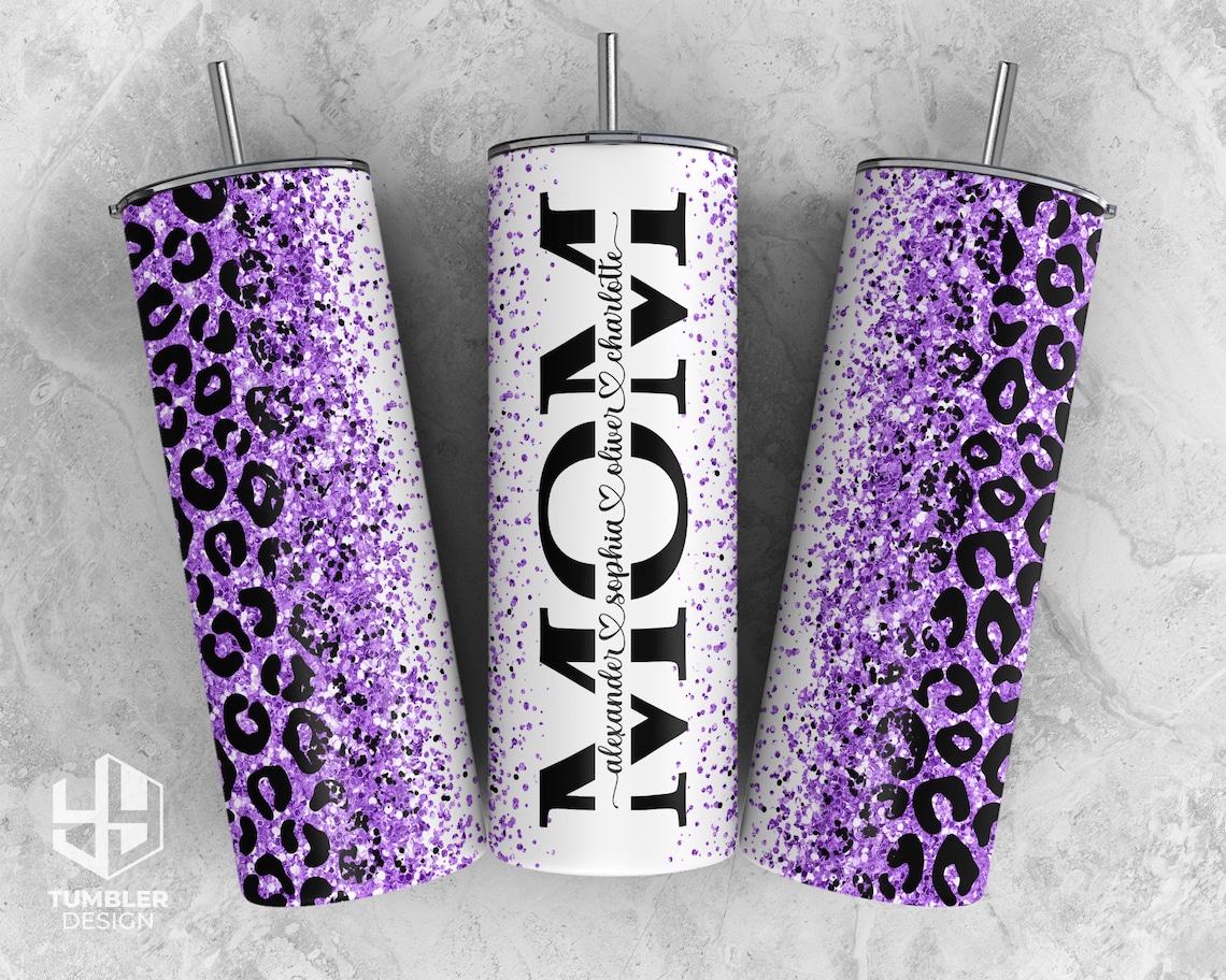 Purple MOM Tumbler Wrap Add Kids Names Mother's Day - Etsy