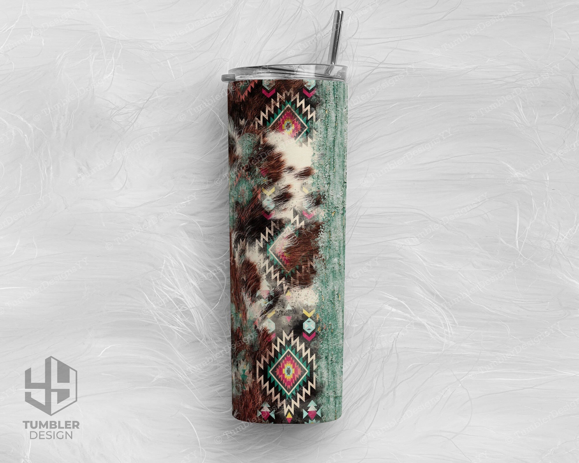 Aztec Cowhide Tumbler PNG Western Print Sublimation Design - Etsy