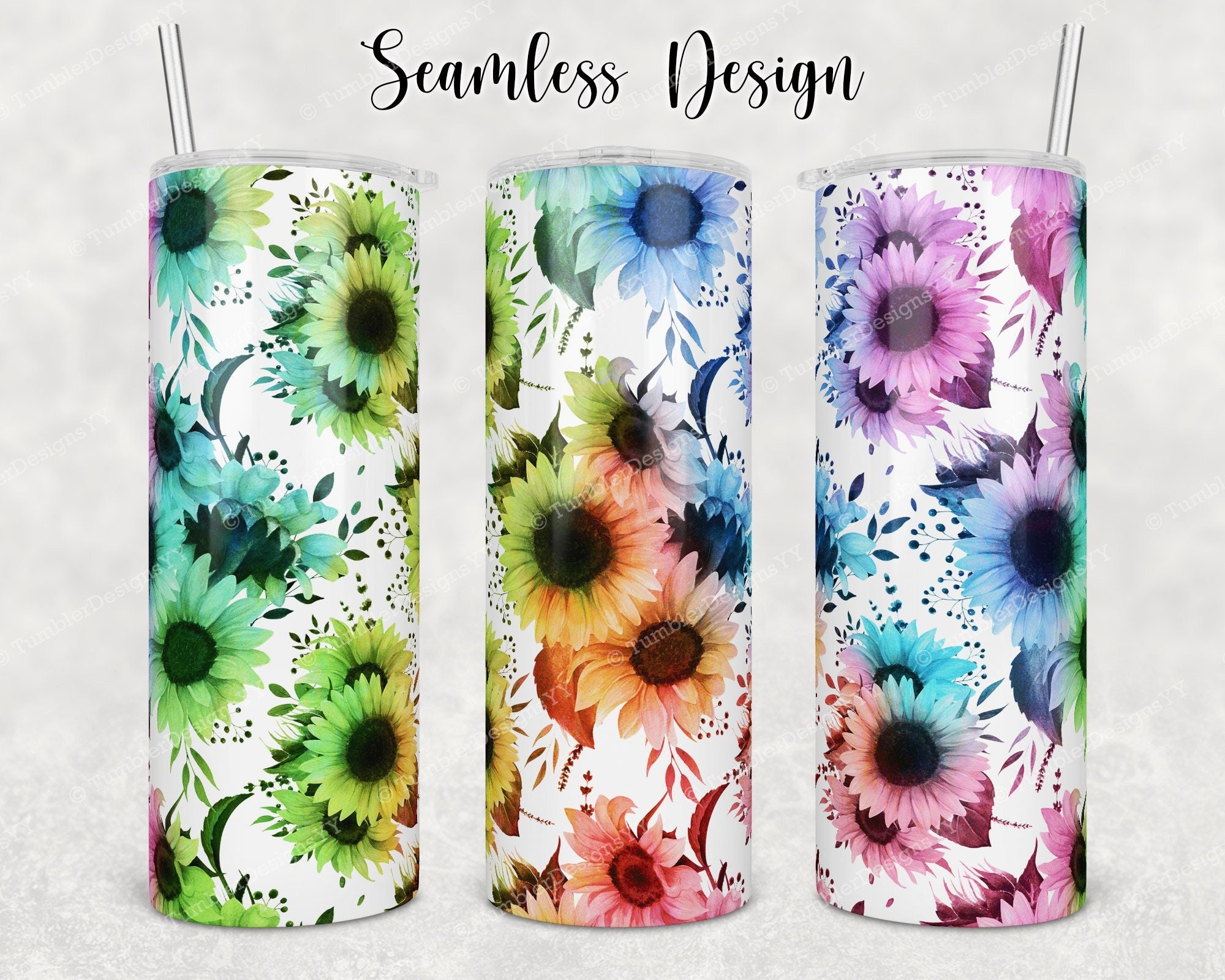 Rainbow Sunflower Tumbler PNG White Background 20oz Skinny - Etsy