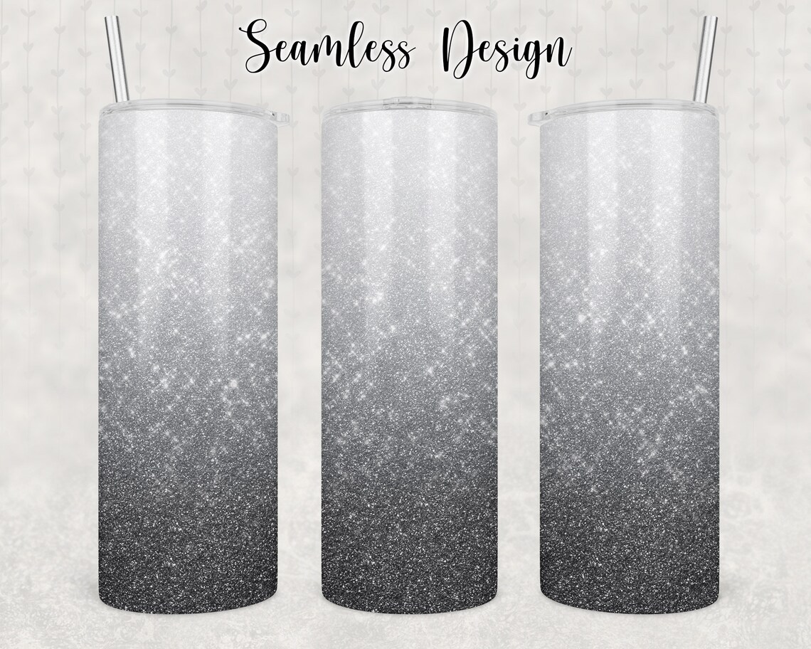 Silver Glitter Tumbler Wrap, Silver Ombre Sublimation Design, 20 Oz ...