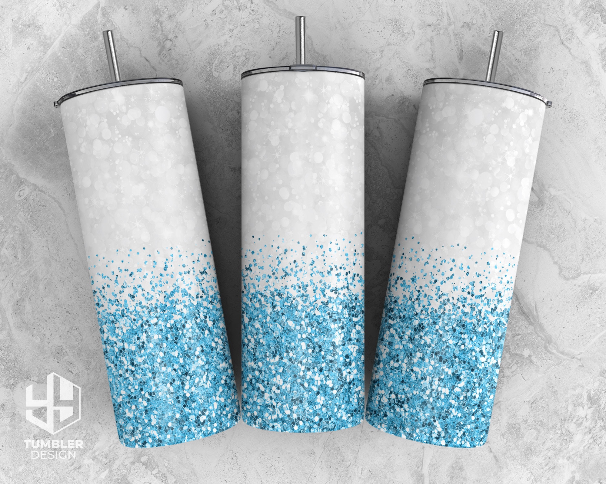 Baby Blue Glitter Border Tumbler Wrap Blue White Glitter | Etsy