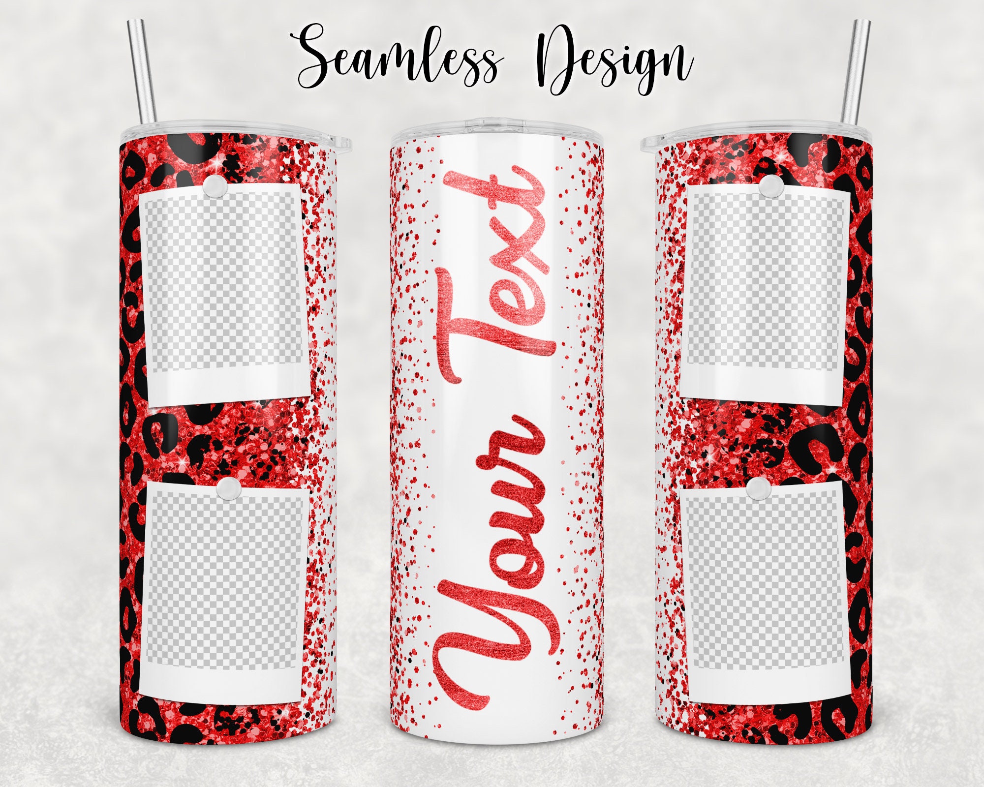 Red Glitter Photo Frame Tumbler Wrap 20 Oz Skinny Cheetah - Etsy