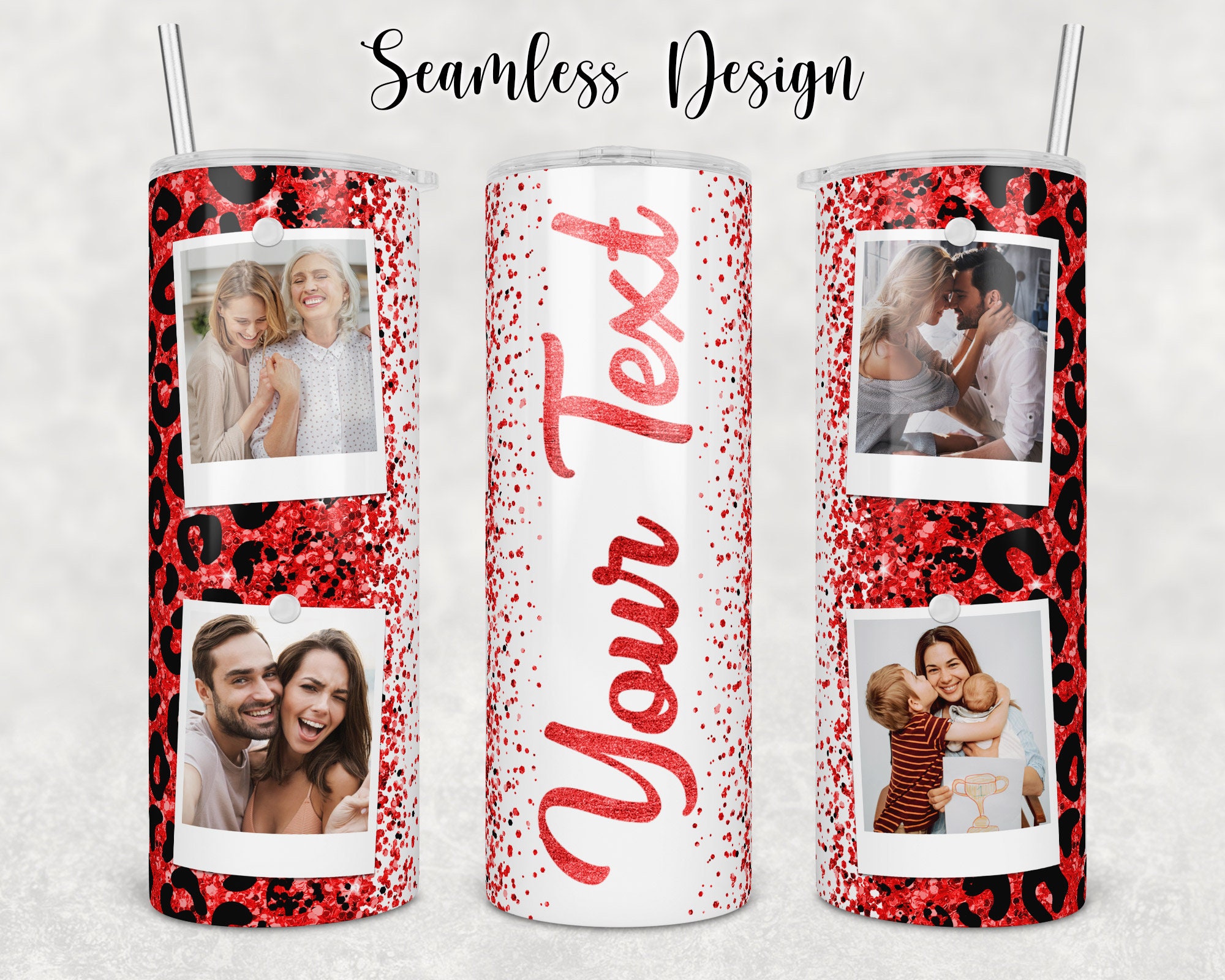 Red Glitter Photo Frame Tumbler Wrap, 20 Oz Skinny Cheetah Tumbler PNG ...