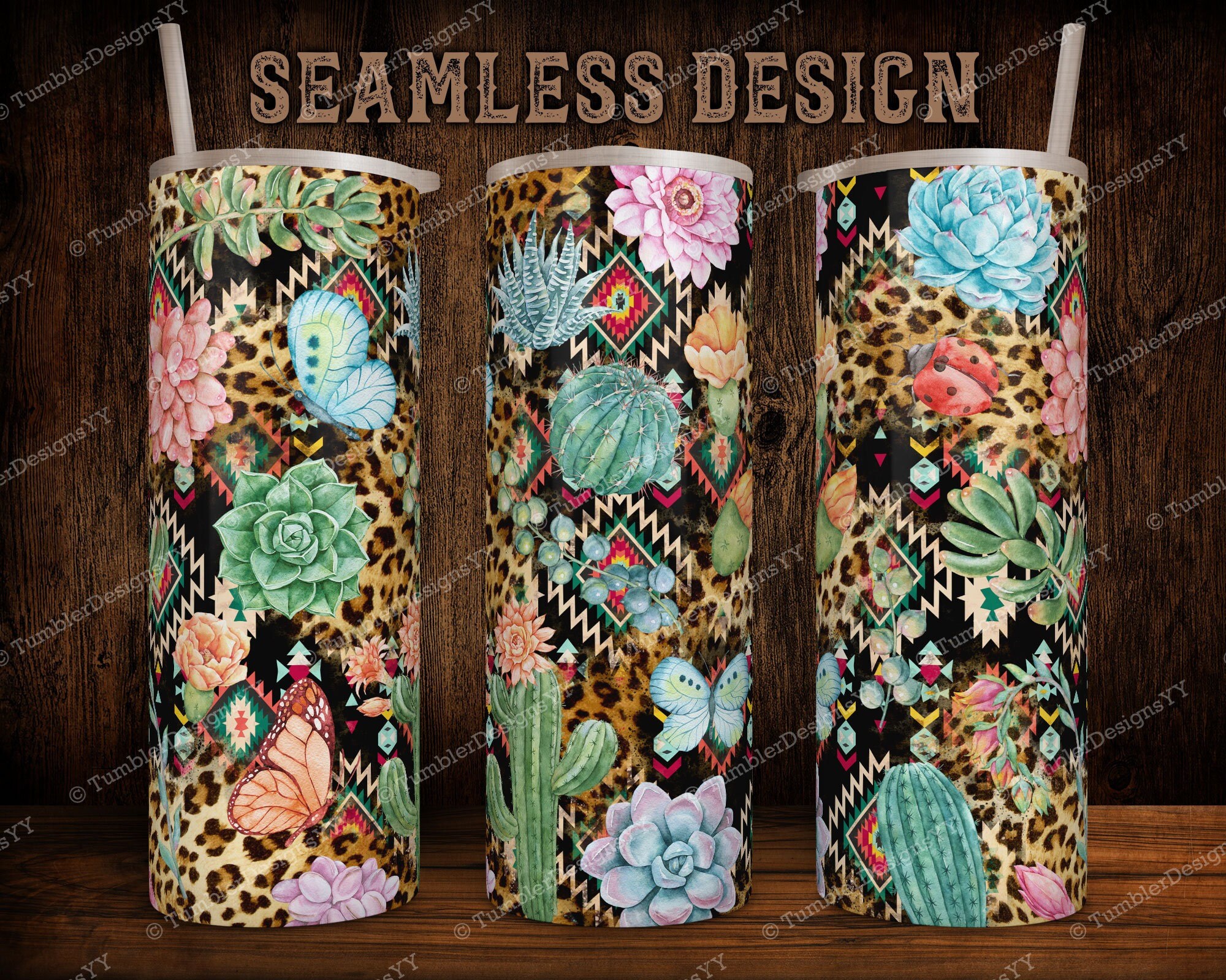 Leopard Succulent Tumbler Wrap, Leopard Aztec Cactus Sublimation ...