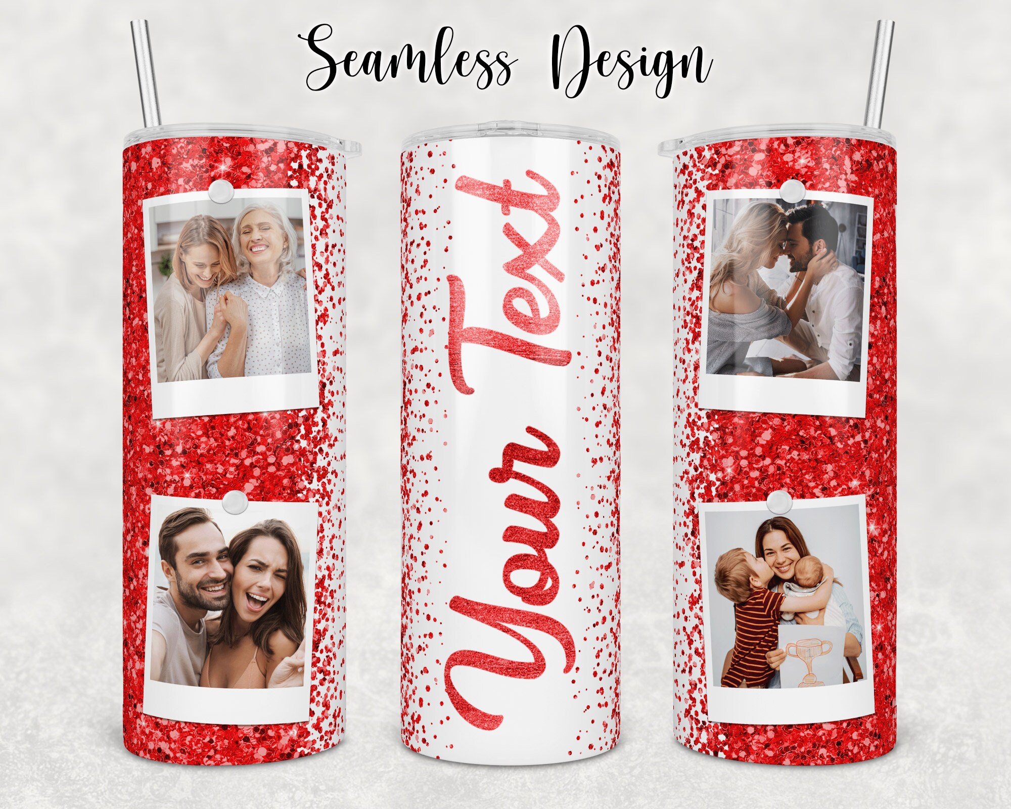20 Oz Red Glitter Photo Frame Tumbler PNG, Skinny Tumbler Wrap, Add ...
