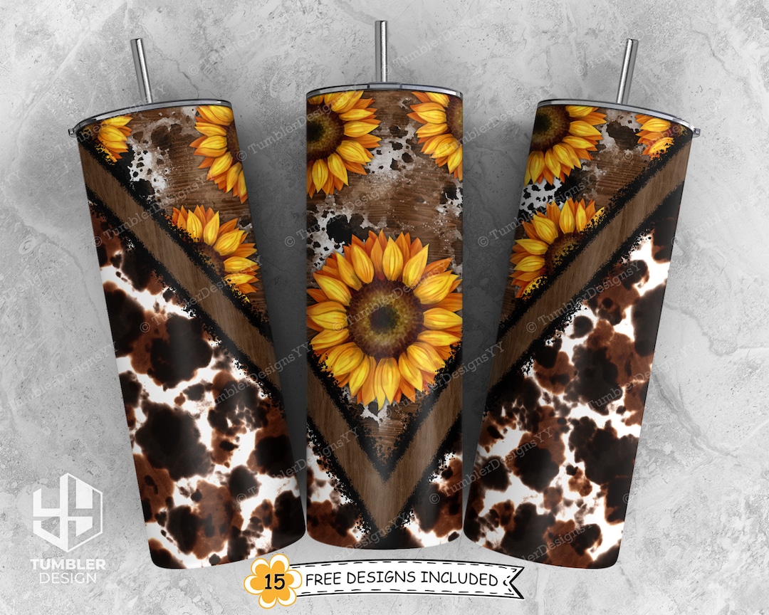 Sunflower Cowhide Tumbler Wrap Cow Print Country Sublimation - Etsy