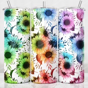 Rainbow Sunflower Tumbler PNG, White Background 20oz Skinny Tumbler ...