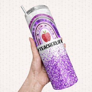 Purple Glitter Teacher Tumbler PNG, Rainbow, Pencils, Monogram Teacher ...