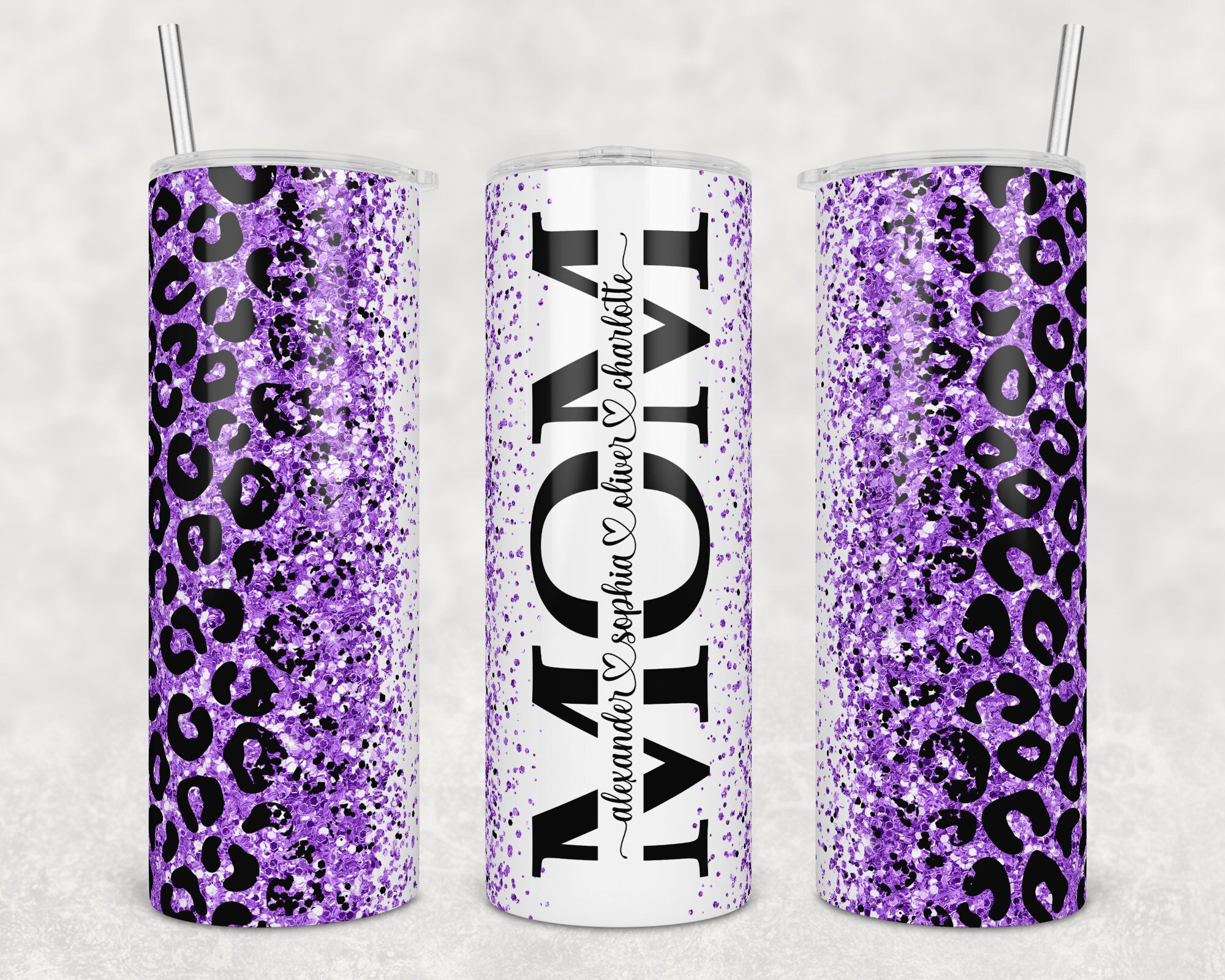Purple MOM Tumbler Wrap Add Kids Names Mother's Day - Etsy
