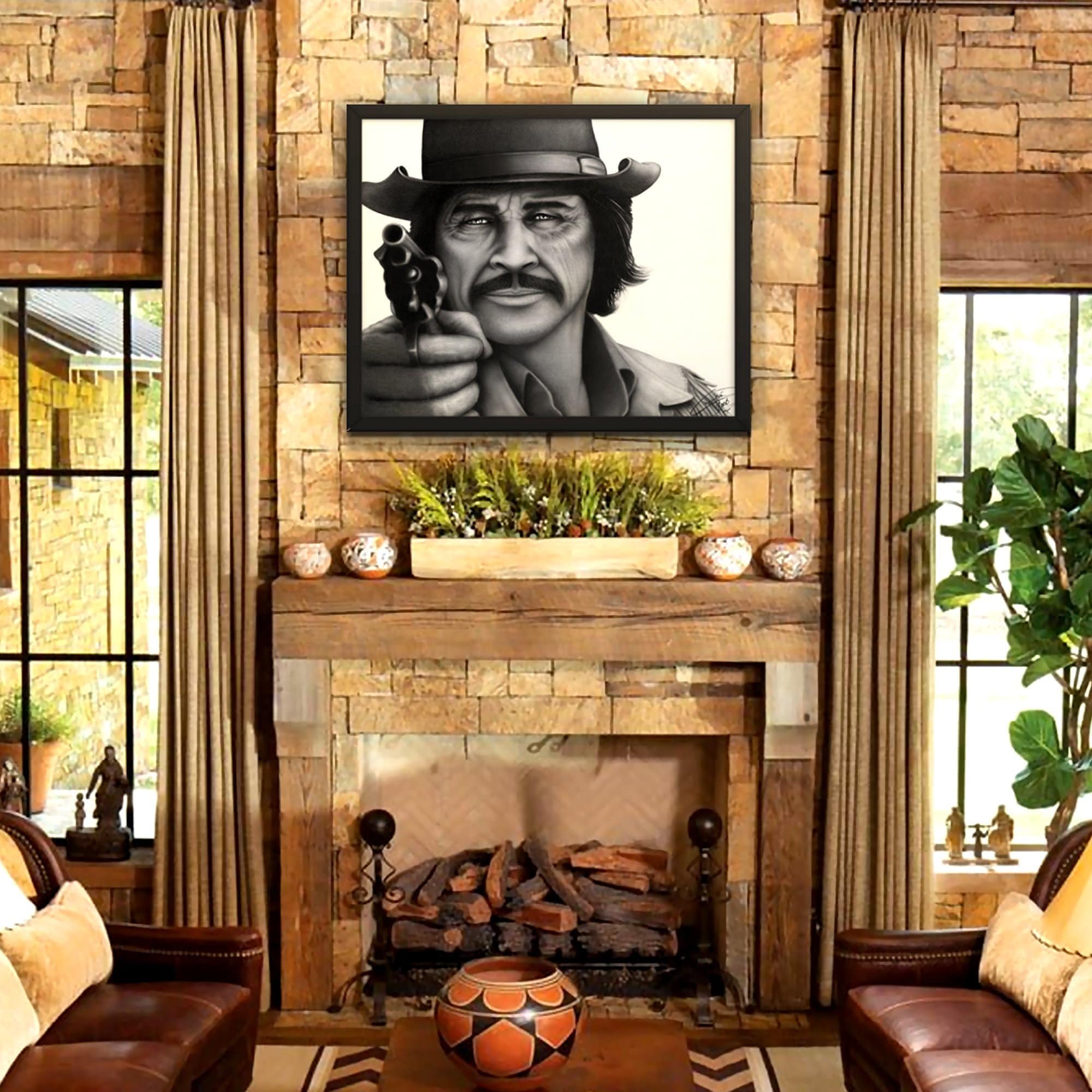 Charles Bronson (red Sun) Portrait Drawing Framed Print - Etsy