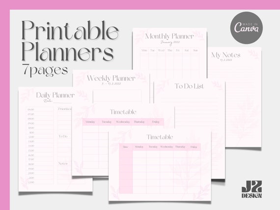 Pink Printable PDF Planner Bundle Hourly Daily Planner | Etsy