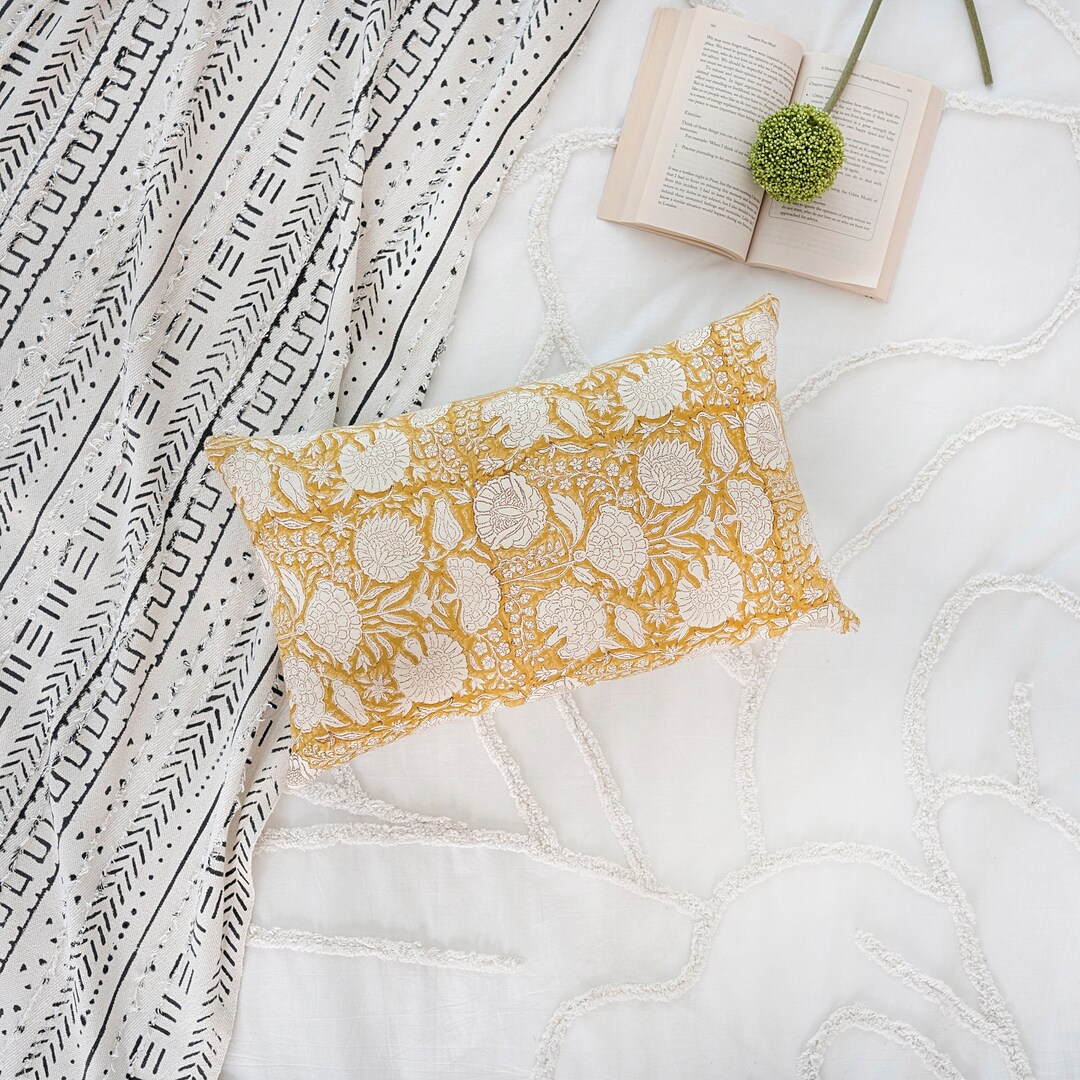 Designer Floral Yellow on off White Pillow Cover, Yellow Pillow Cover ...