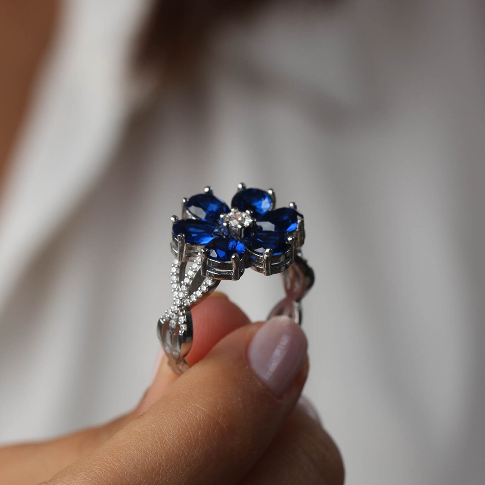 Blue Flower Eda Ring Magnolia Flower Silver Handmade Jewelry - Etsy