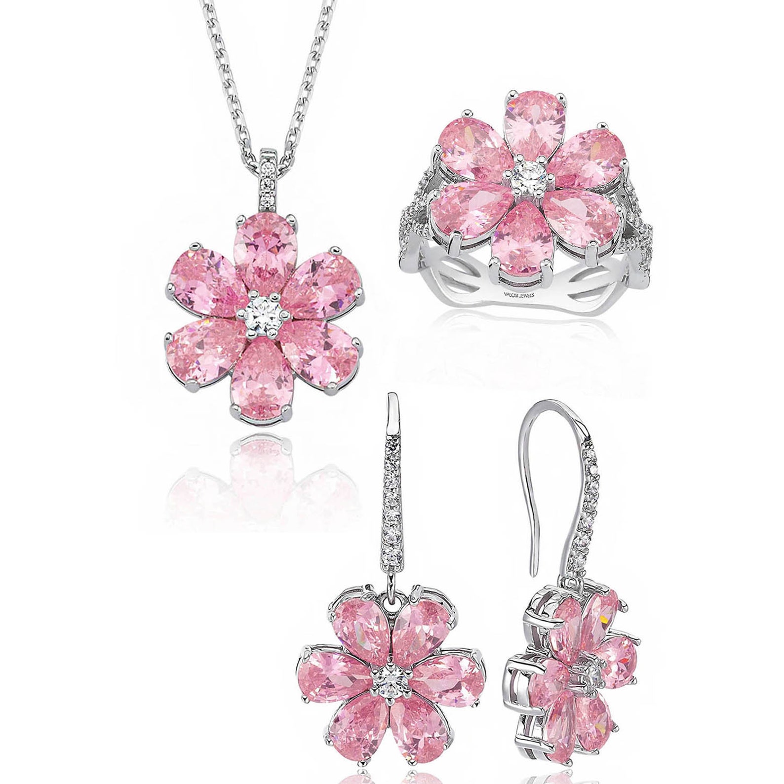 Pink Floral Eda Ring Handmade Jewelry Necklace Ring Earrings - Etsy