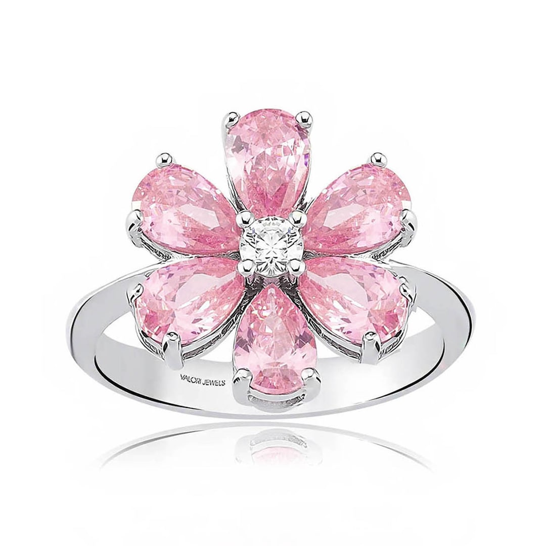 Pink Floral Flower Eda Ring, 14k Gold , Forget Me Not Flower, 2 Ct ...