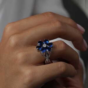 Blue Flower Eda Ring Magnolia Flower Silver Handmade Jewelry ...
