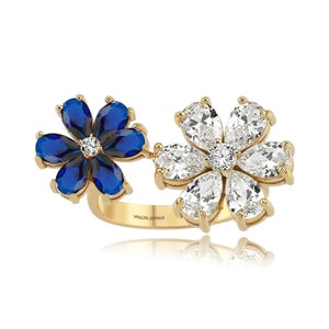 Forget Me Not Flower Blue Twin Eda Ring Gemstone Sterling Silver 3 ...
