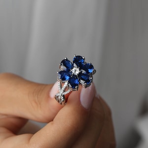 Blue Flower Eda Ring Magnolia Flower Silver Handmade Jewelry ...