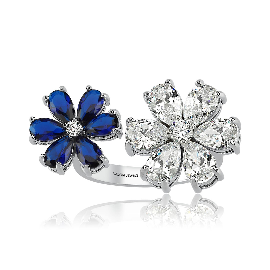 Forget Me Not Flower Blue Twin Eda Ring Gemstone Sterling Silver 3 ...