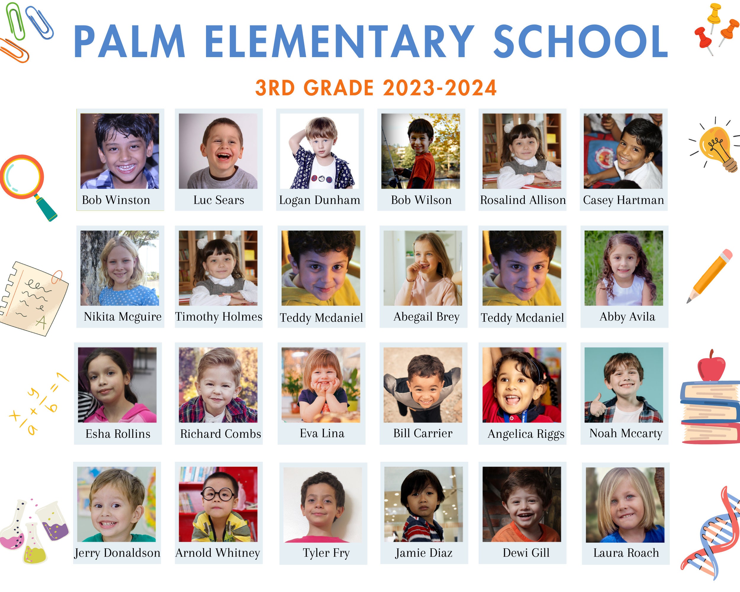 Editable School Class Photo Template in Canva 1st Grade 2nd - Etsy ...