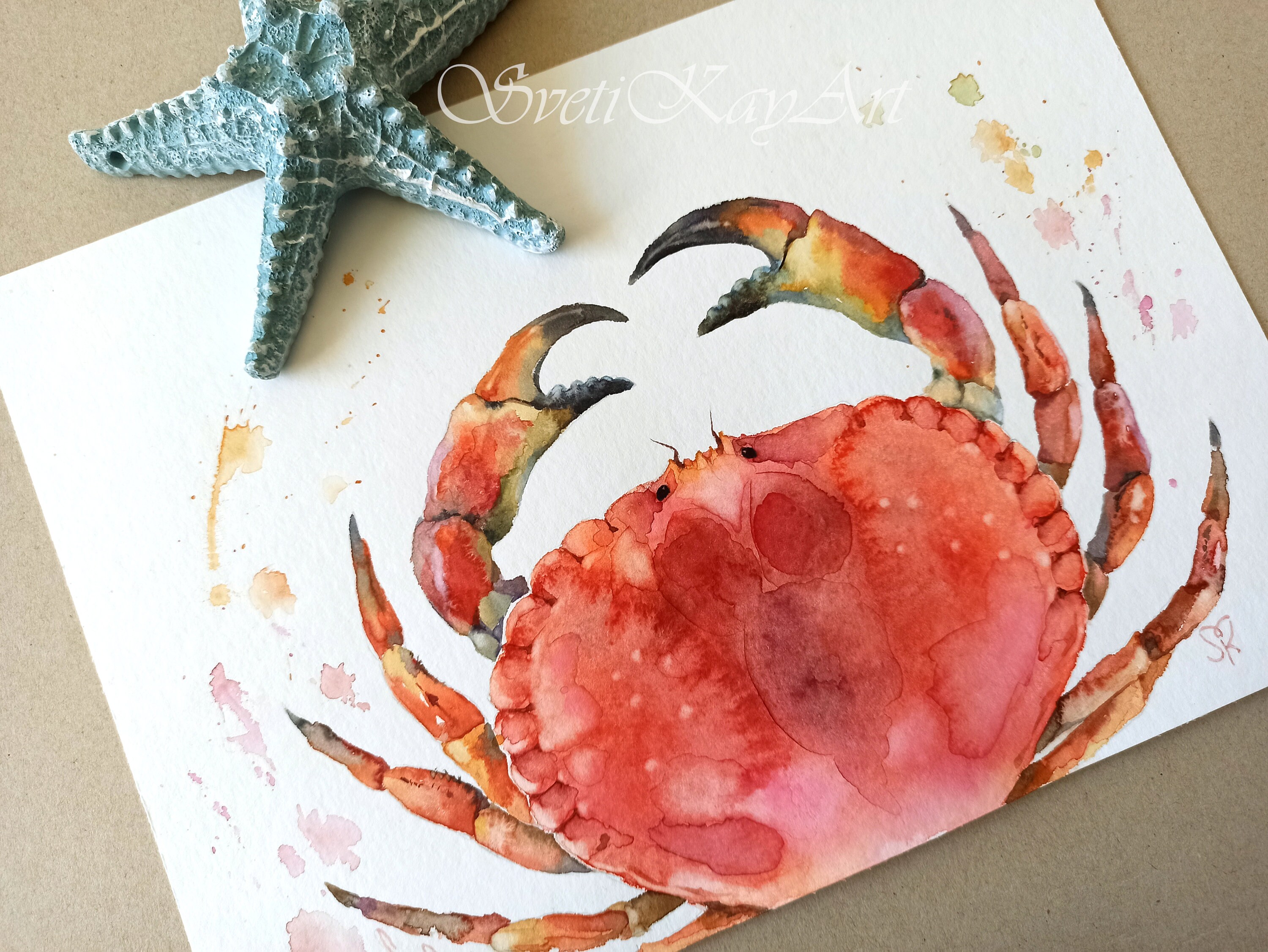 Red Sea Crab Painting, Maritime Original Watercolor Painting, Red Crab ...