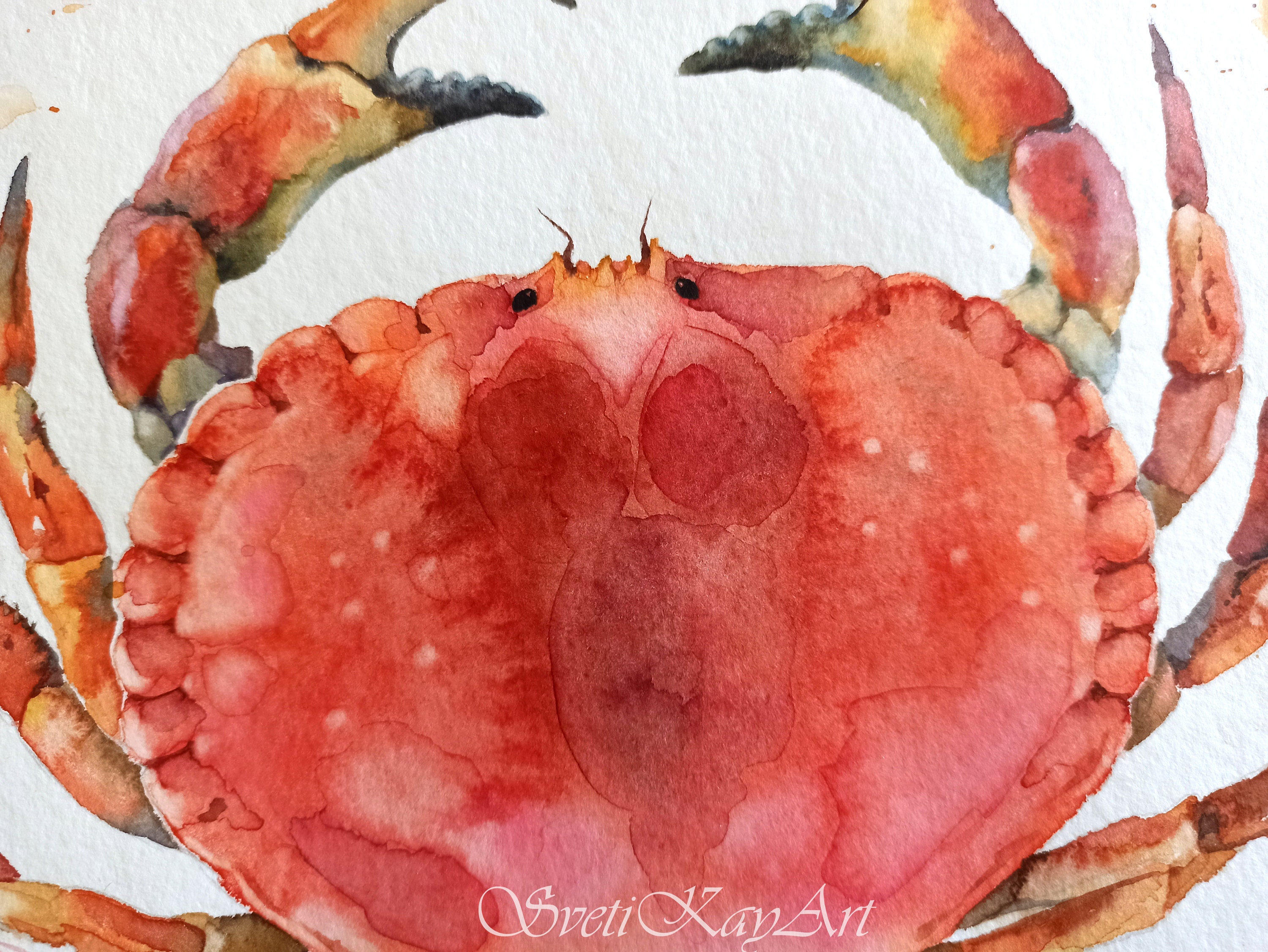 Red Sea Crab Painting, Maritime Original Watercolor Painting, Red Crab ...