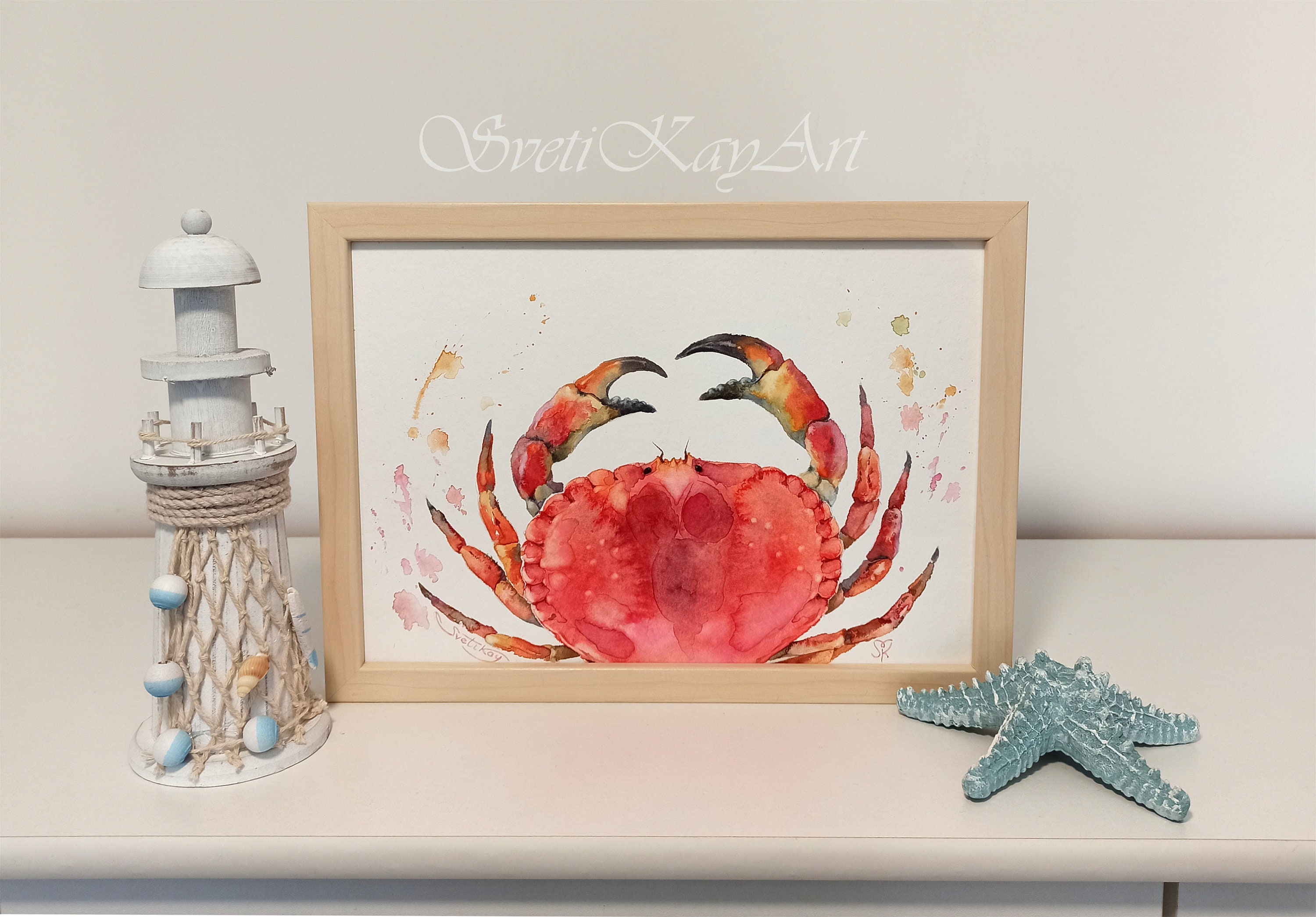 Red Sea Crab Painting, Maritime Original Watercolor Painting, Red Crab ...