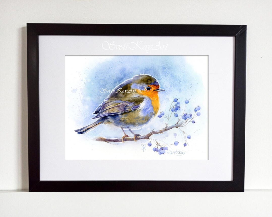 Robin Bird Painting, Bird Original Watercolor Painting, Bird Wall Art ...