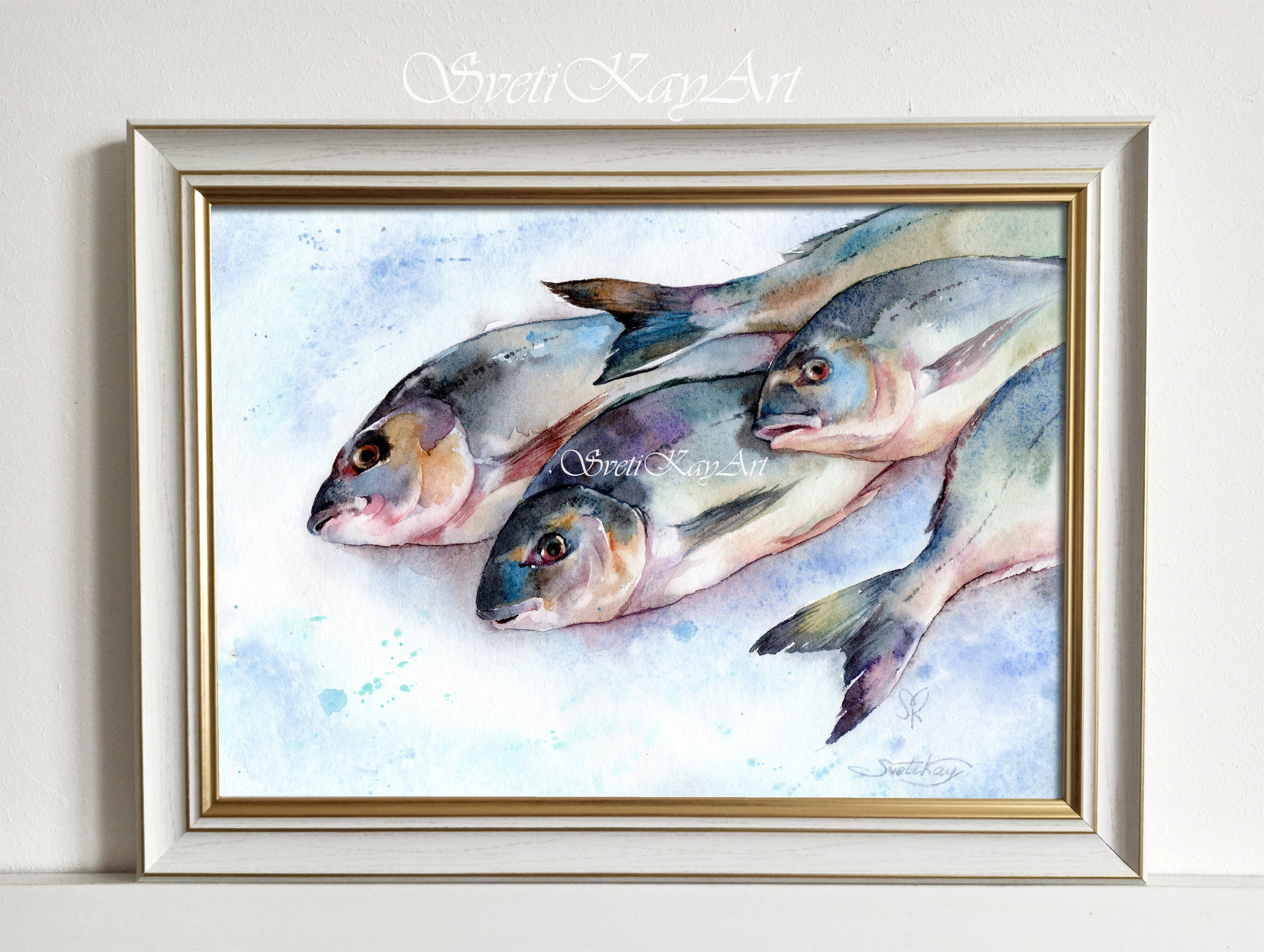Fishes Realistic Artwork, Fishing Gift, Fishing Art, Maritime Original ...