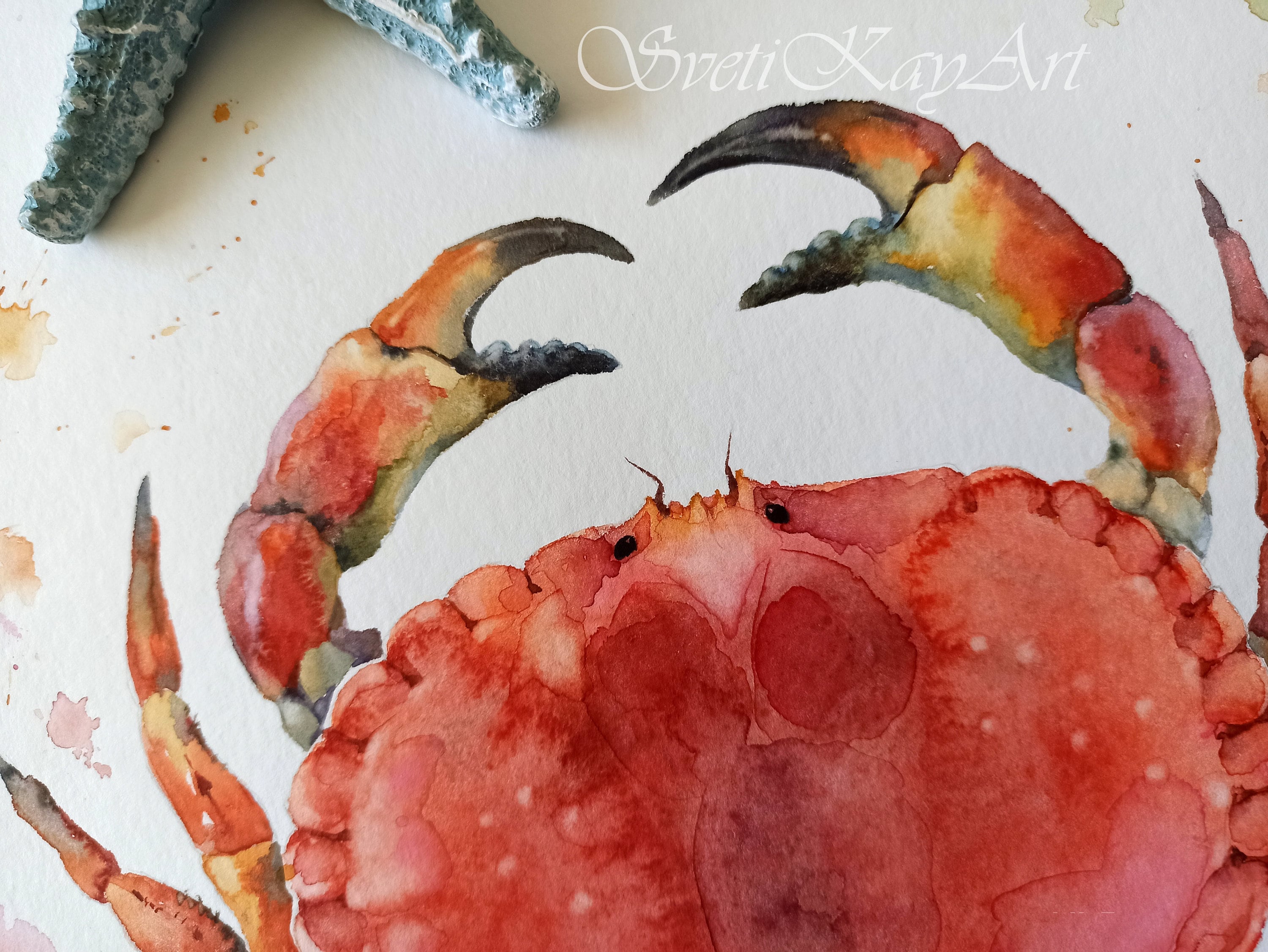 Red Sea Crab Painting, Maritime Original Watercolor Painting, Red Crab ...