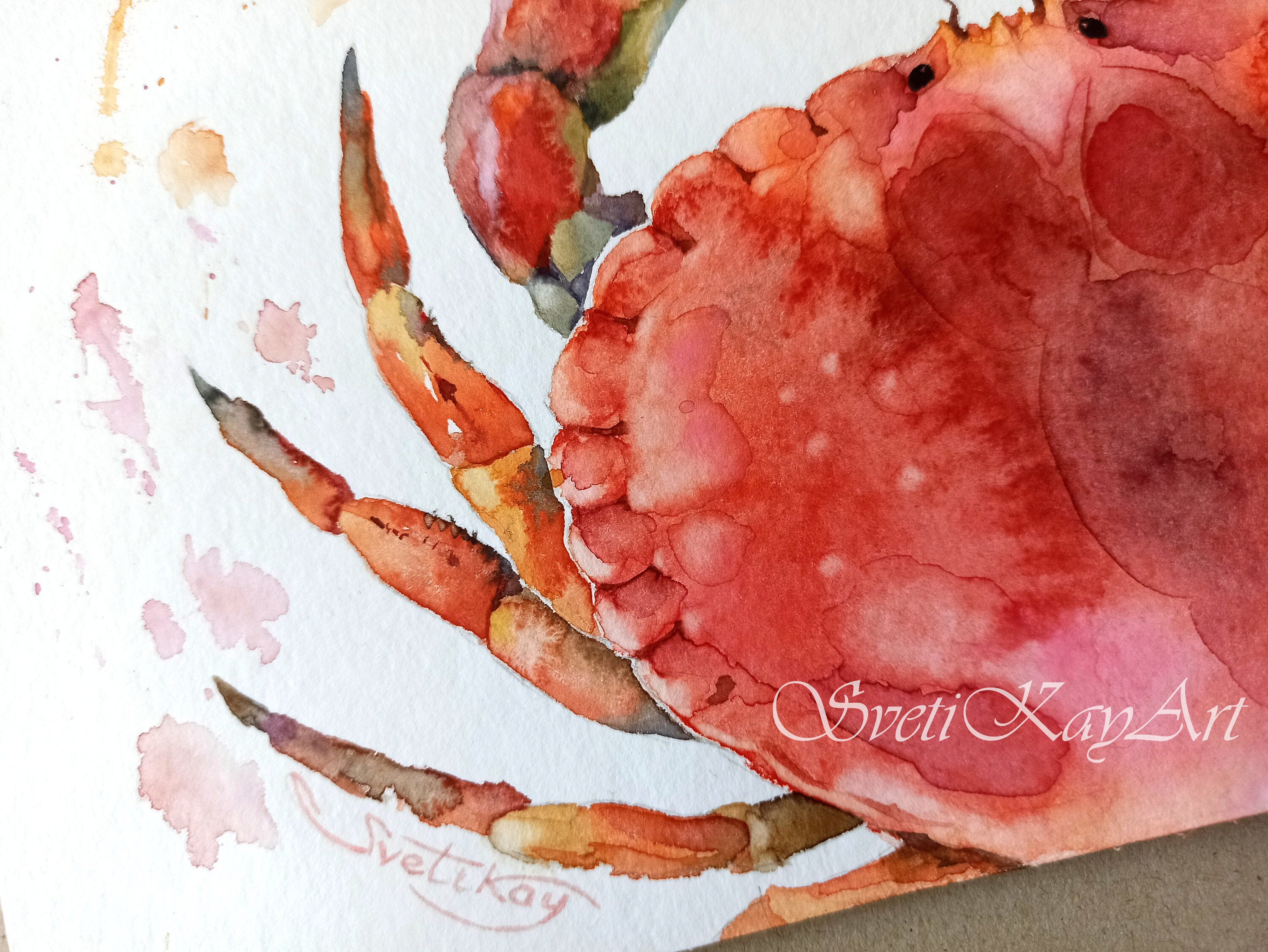 Red Sea Crab Painting, Maritime Original Watercolor Painting, Red Crab ...