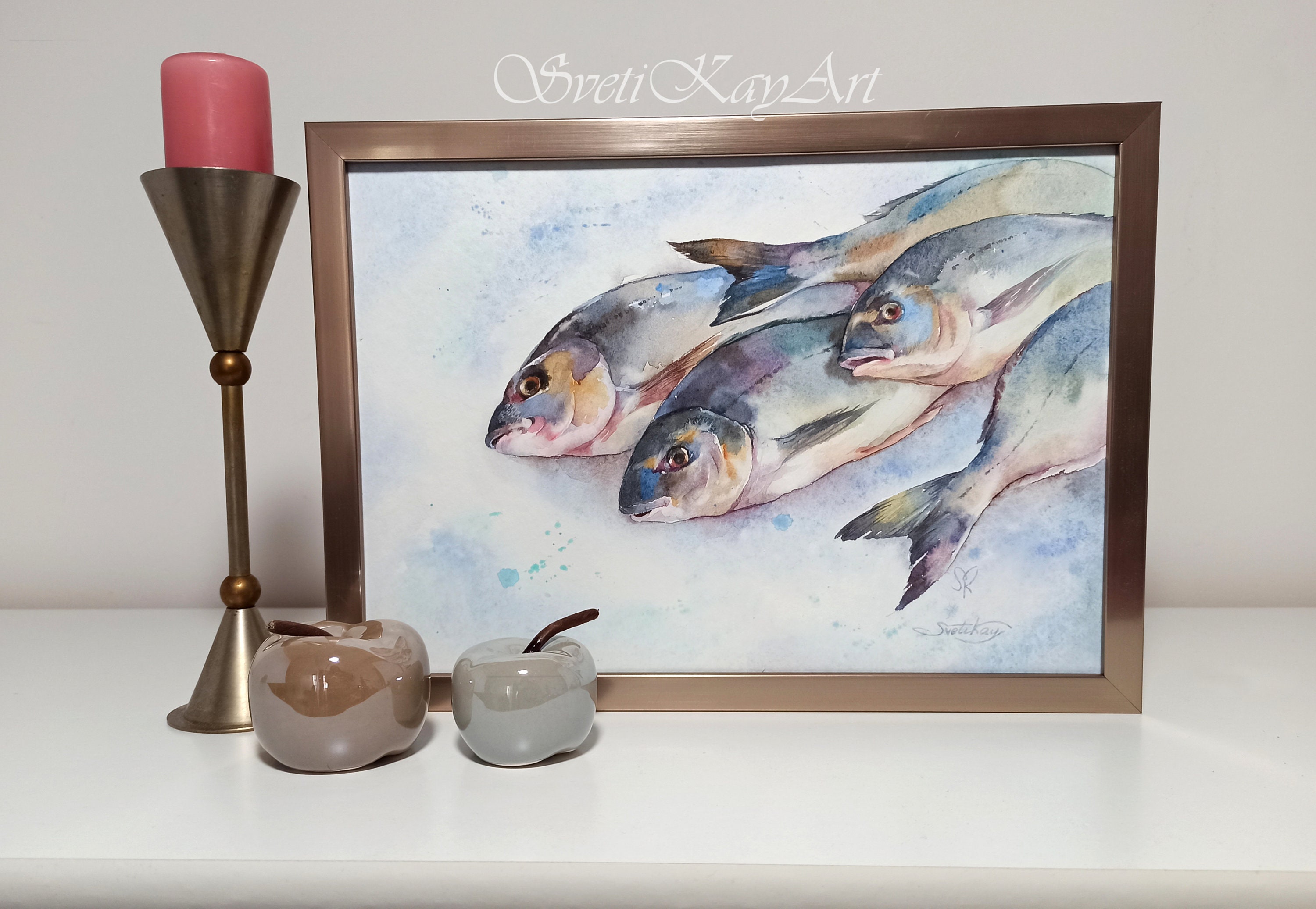 Fishes Realistic Artwork, Fishing Gift, Fishing Art, Maritime Original ...