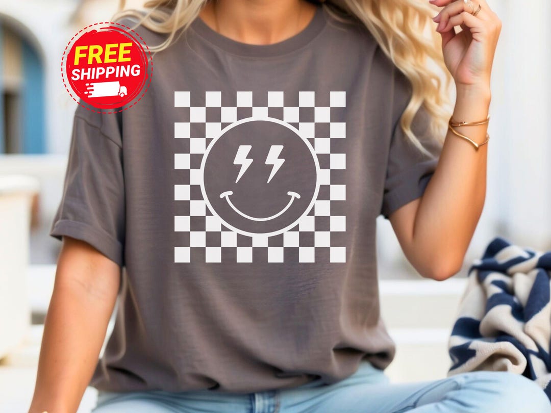 Smiley Face Shirt Funny Happy Face Shirt, Checkered Smiley Face Shirt ...